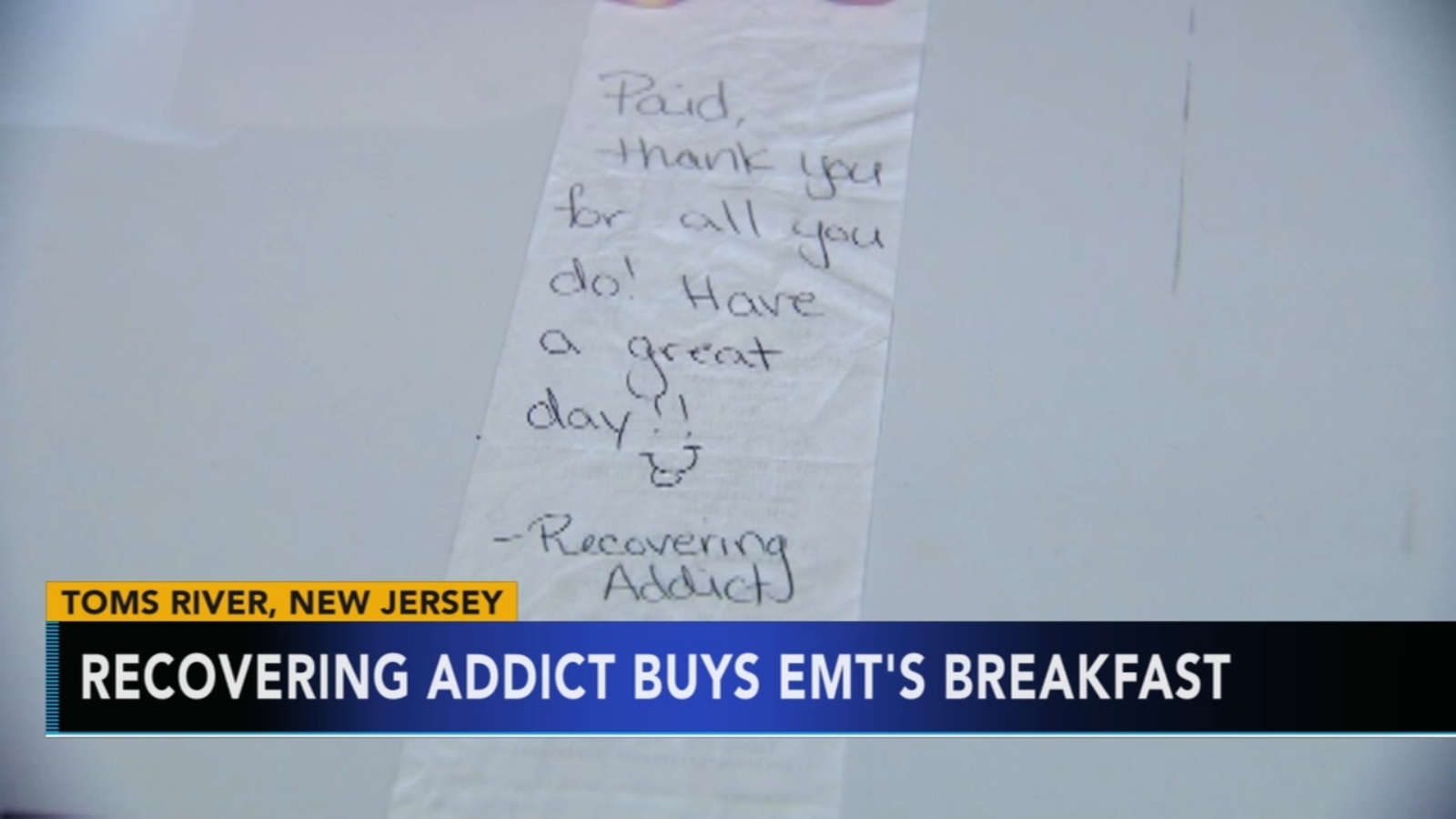 Recovering addict offers kind gesture to EMT's eating breakfast - 6abc ...