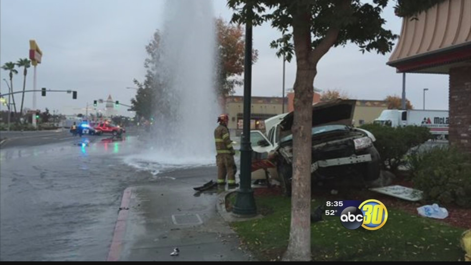 Merced police: Man arrested after stolen car slams into fire hydrant - ABC30 Fresno