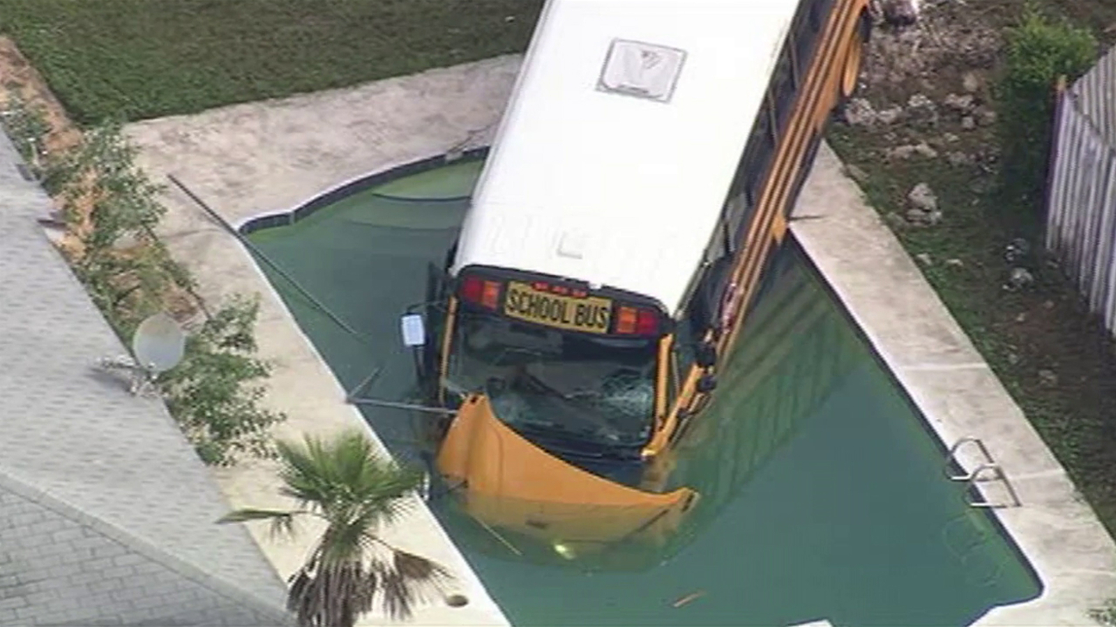 School bus ends up in backyard swimming pool after crash near Orlando ...