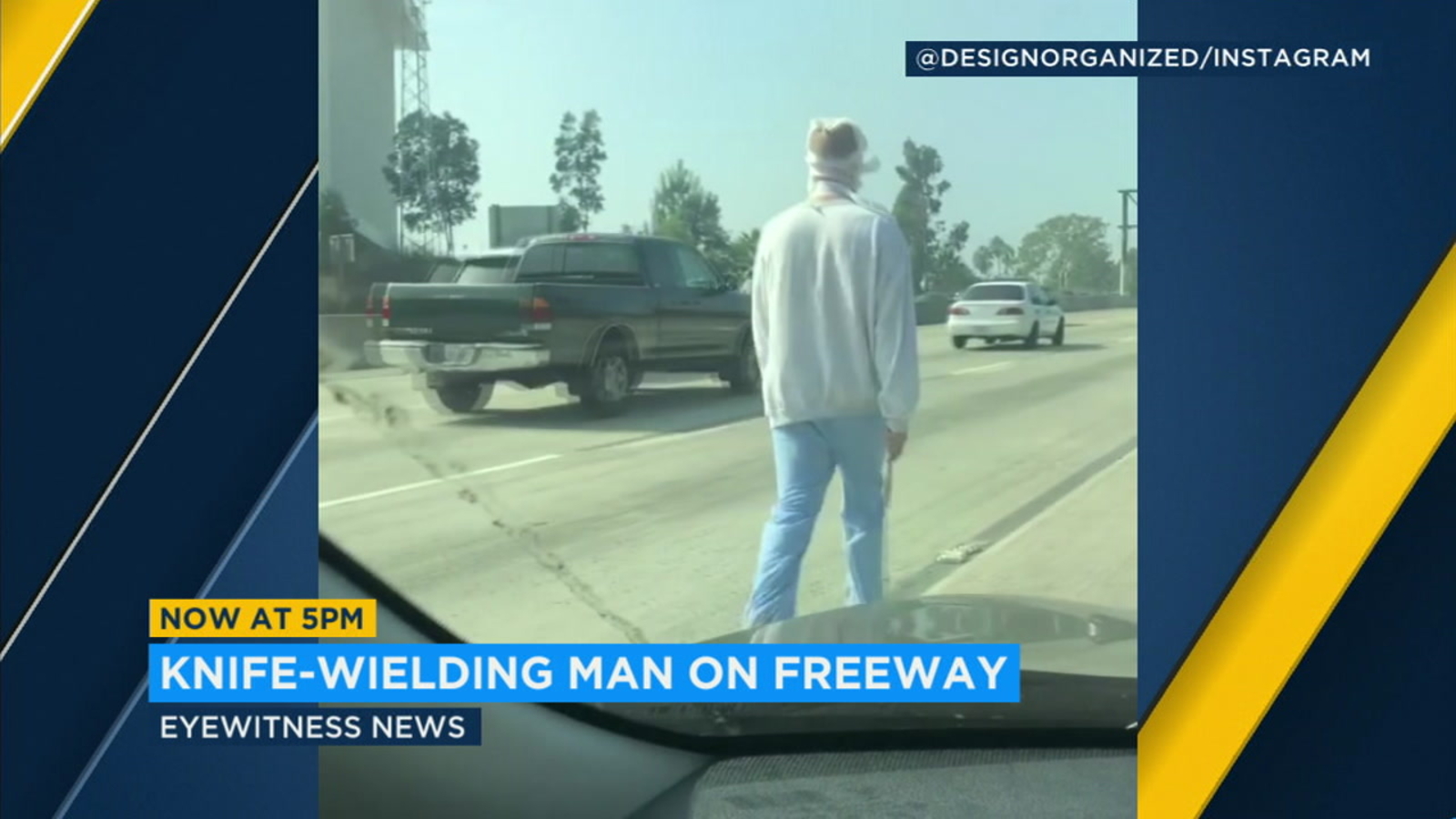 VIDEO: Bandaged man wielding knife walks down 10 Freeway in LA - ABC7 ...