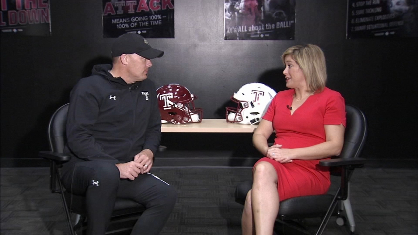 Jamie Apody talks with Coach Collins on Temple Football Playbook - 6abc ...