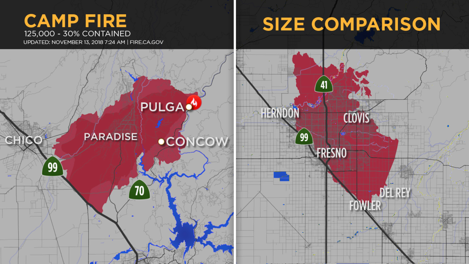 CAMP FIRE: Using Fresno to get perspective on extent of devastation ...