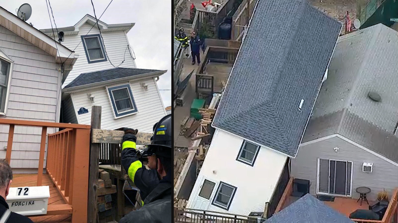 Partial collapse in Breezy Point leaves home leaning on neighboring ...
