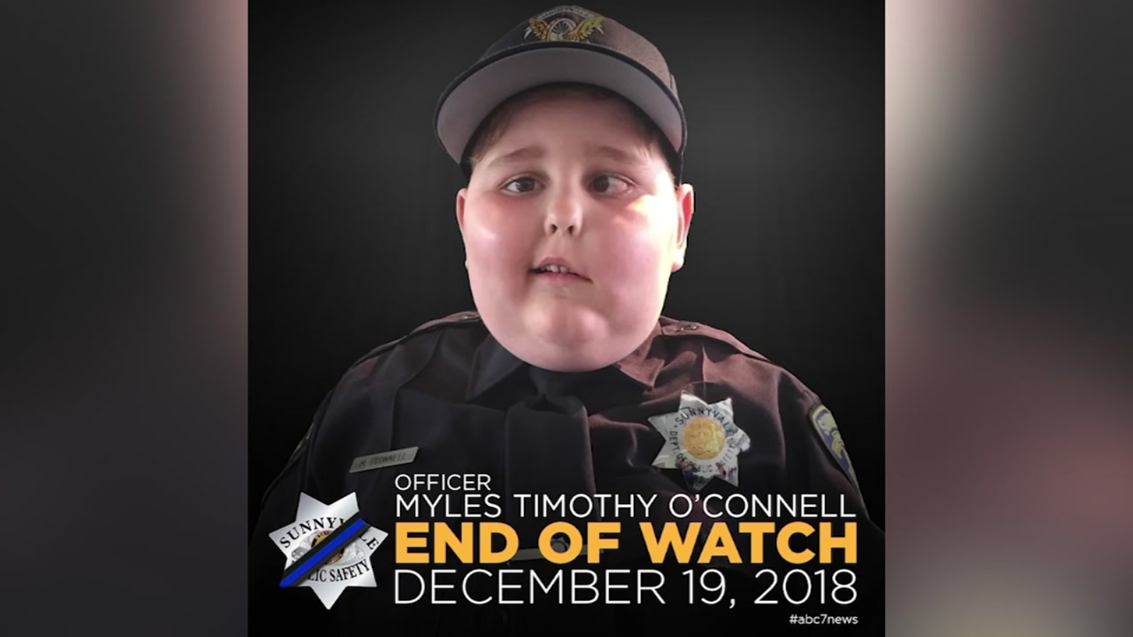 7-year-old honorary Sunnyvale police officer Myles O'Connell has passed ...