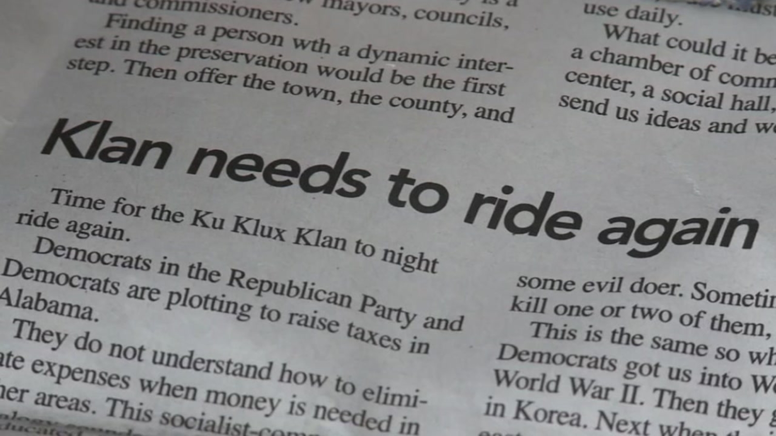 Alabama newspaper calls for resurgence of KKK - ABC13 Houston