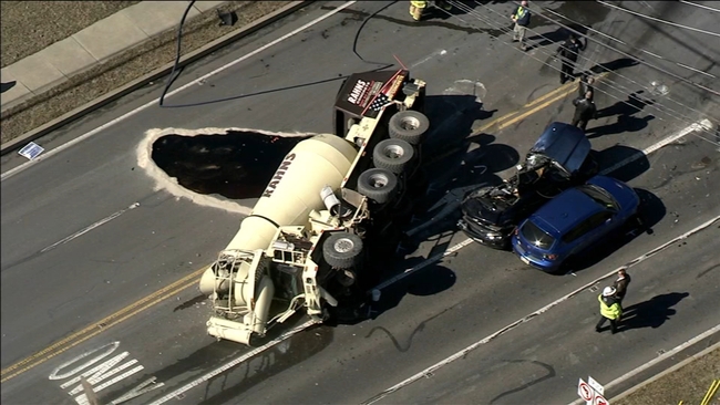 Truck, car collide in Warrington; 1 reported trapped - 6abc Philadelphia