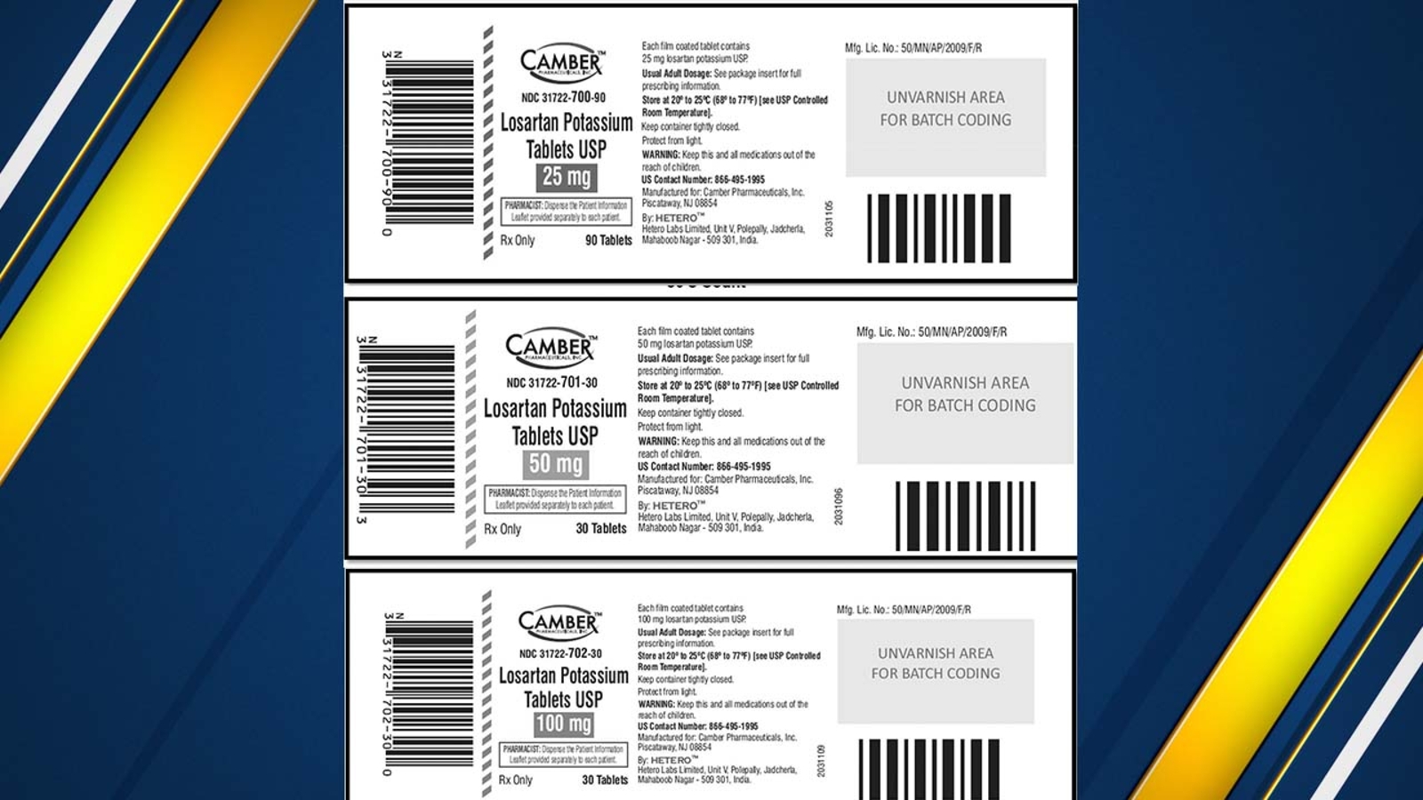 Camber Pharmaceuticals is recalling 'losartan' after discovery of trace ...