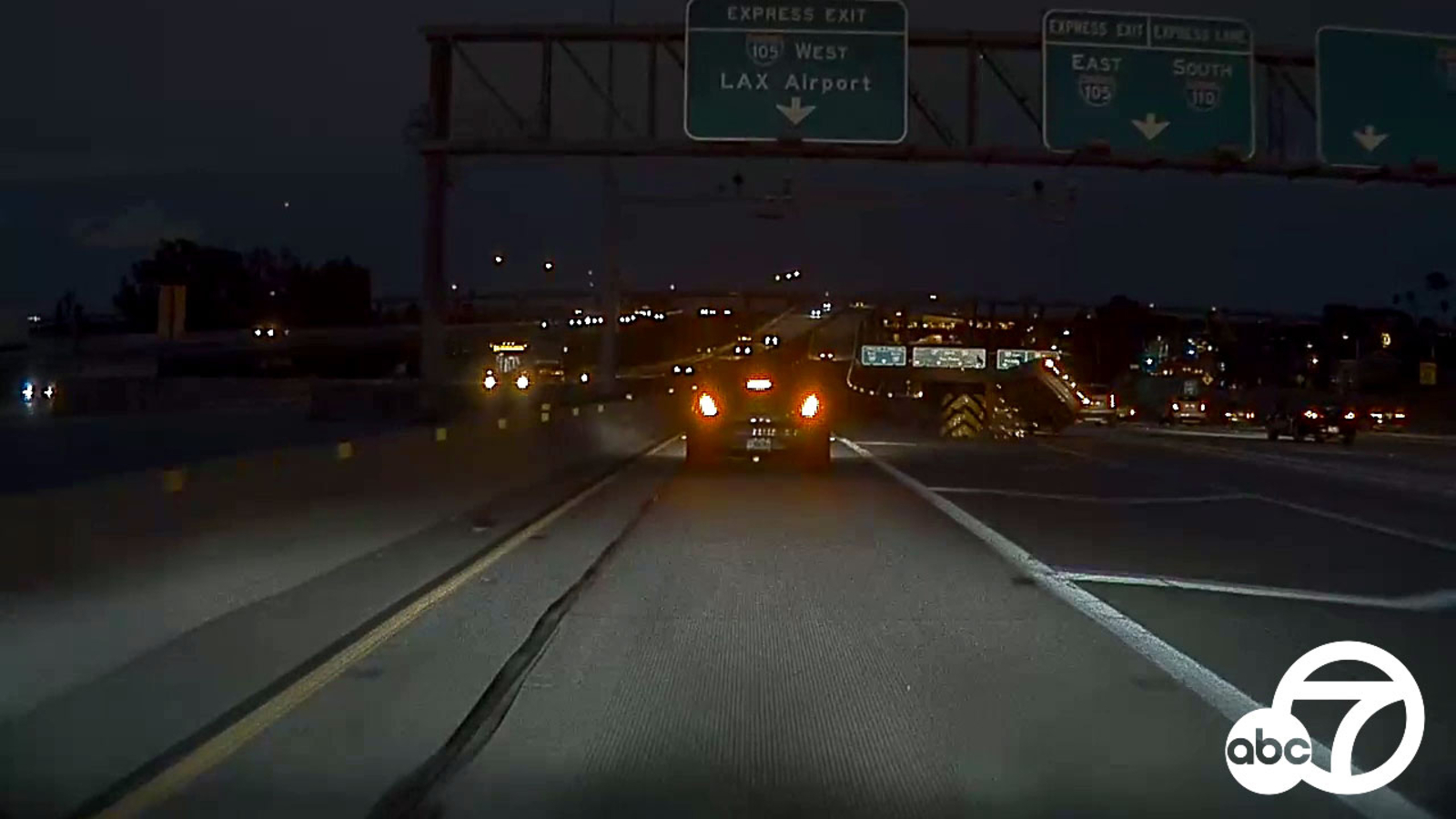VIDEO: Vehicle slams into divider on freeway interchange in South Los ...