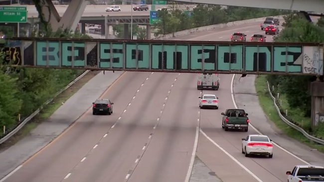Iconic Houston 'Be Someone' graffiti returns on overpass - ABC13 Houston