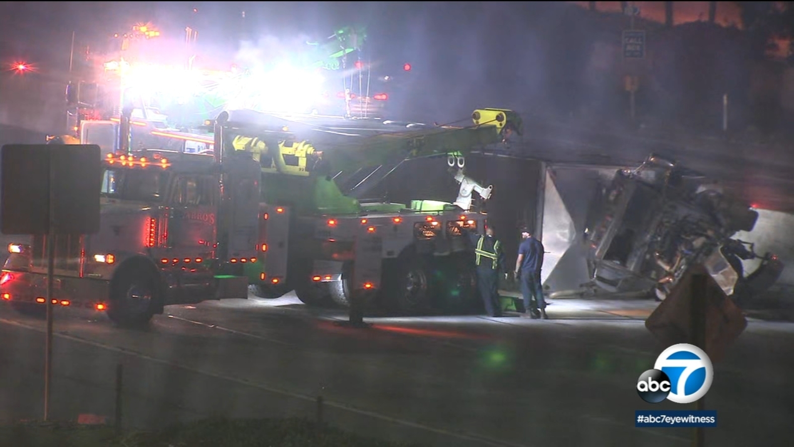 60 Freeway crash: 1 hospitalized after crash involving overturned semi ...