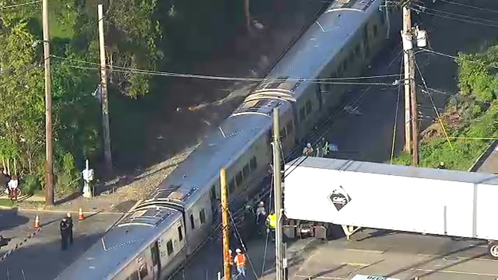 LIRR service disrupted after train hits tractor trailer in Farmingdale ...