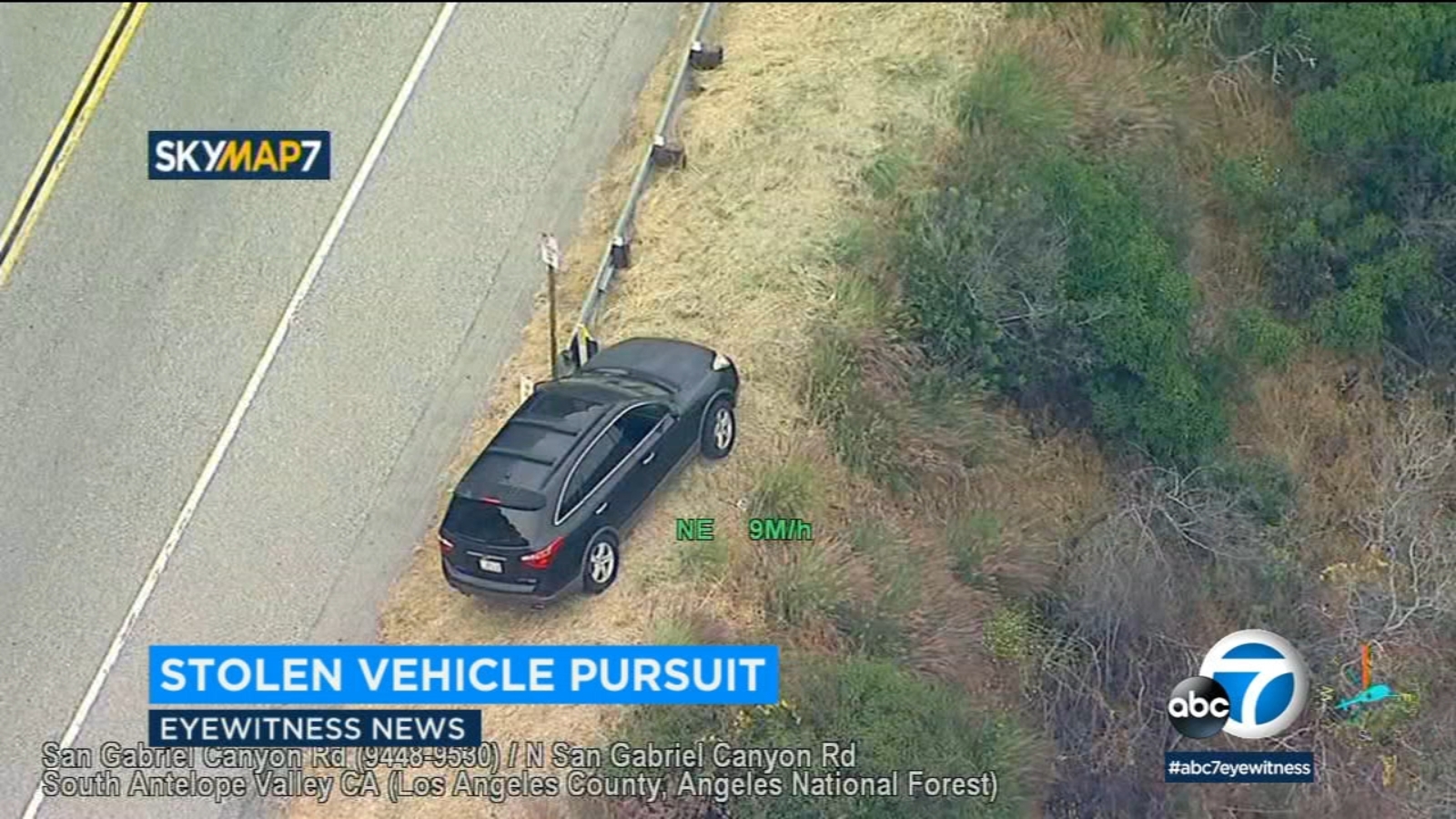 Chase ends after stolen vehicle suspect gets stuck on hillside in Angeles National Forest - ABC7 ...