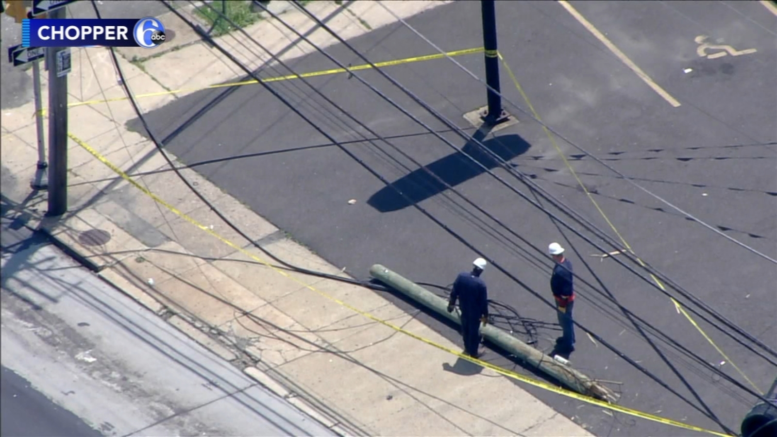 Downed pole knocks down live wires in Lawndale - 6abc Philadelphia