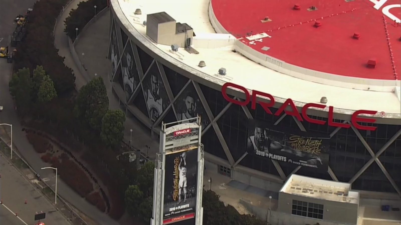 Aerial look at Oracle Arena before Warriors play there for last time ...