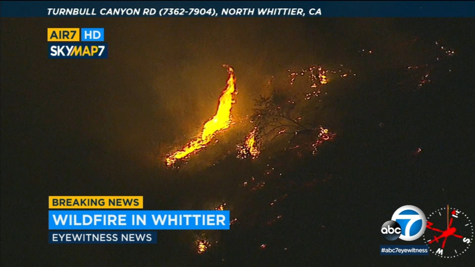 Brush fire erupts in Turnbull Canyon area of Whittier - ABC7 Los Angeles