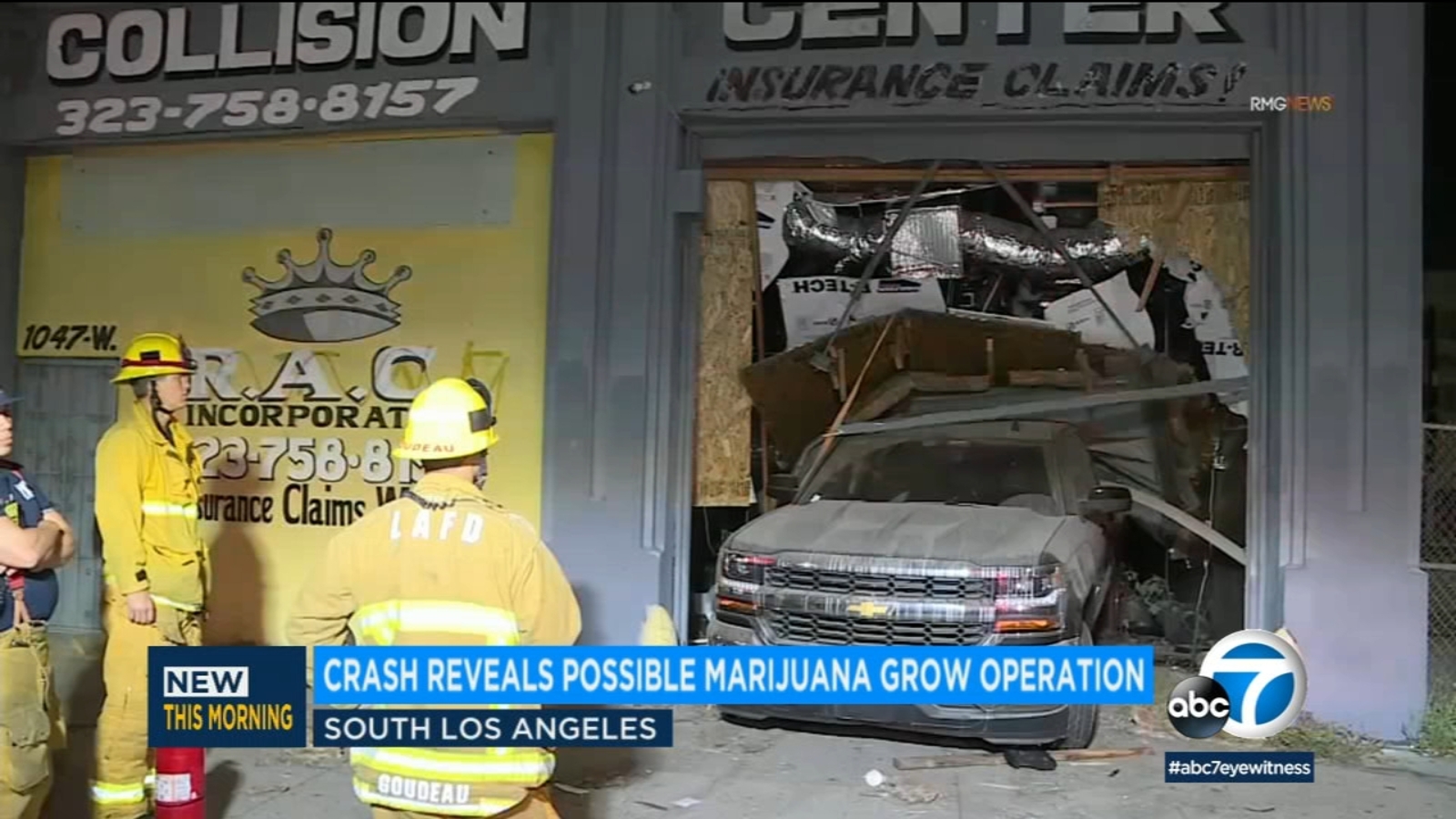 Truck slams into building revealing marijuana grow operation in South L ...