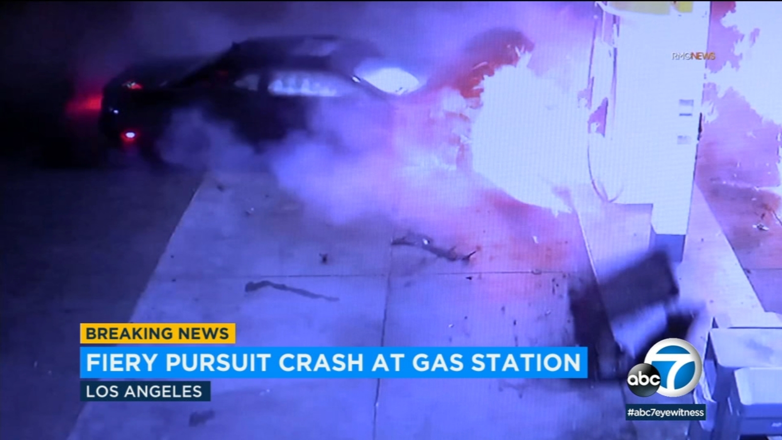 VIDEO: Chase ends in fiery crash at Palms gas station - ABC7 Los Angeles