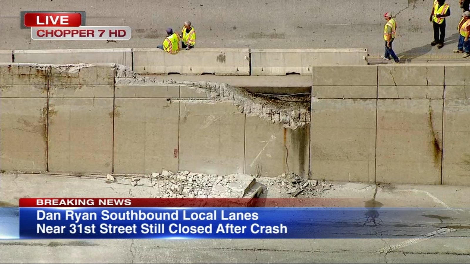 Local lanes on OB Dan Ryan closed after semi-trailer hits wall - ABC7 ...