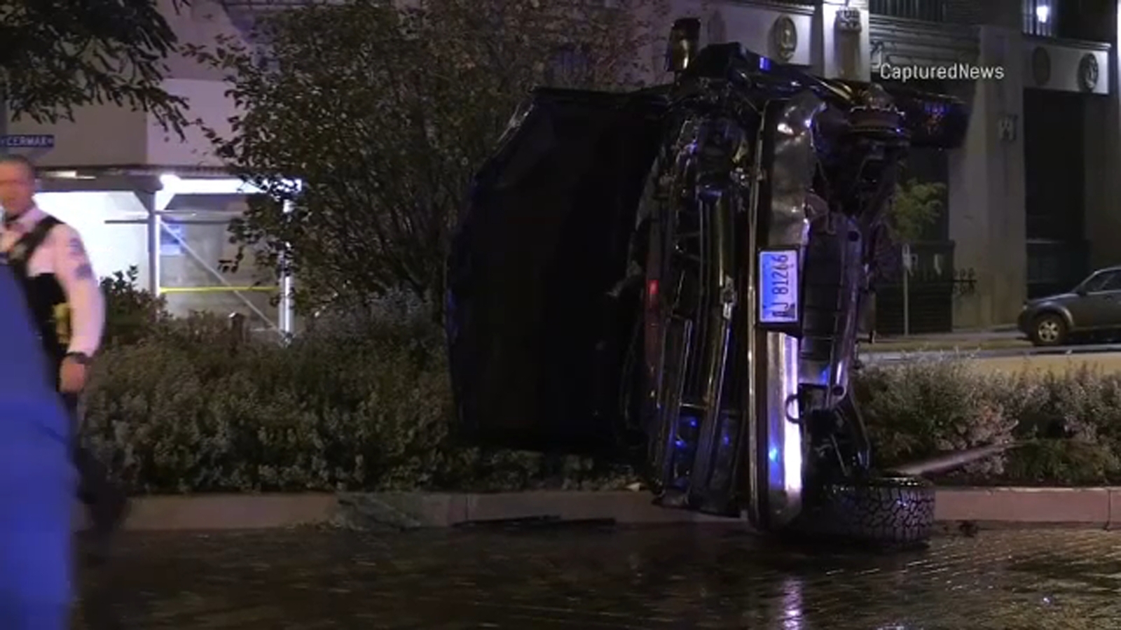 Out-of-control van strikes pedestrian, flips over, catches fire on Near ...