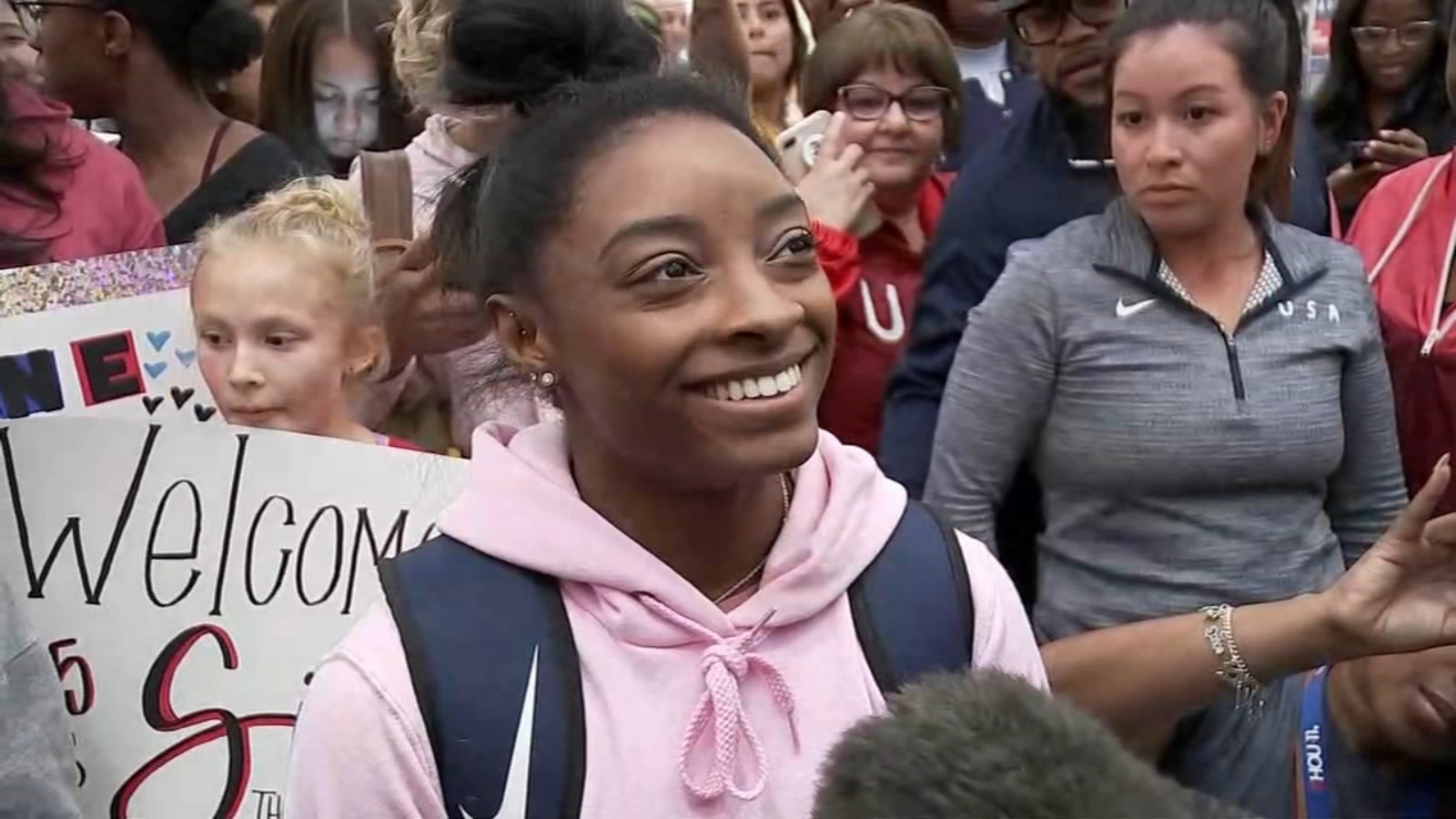 Simone Biles returns to cheering crowd in Houston after historic wins ...