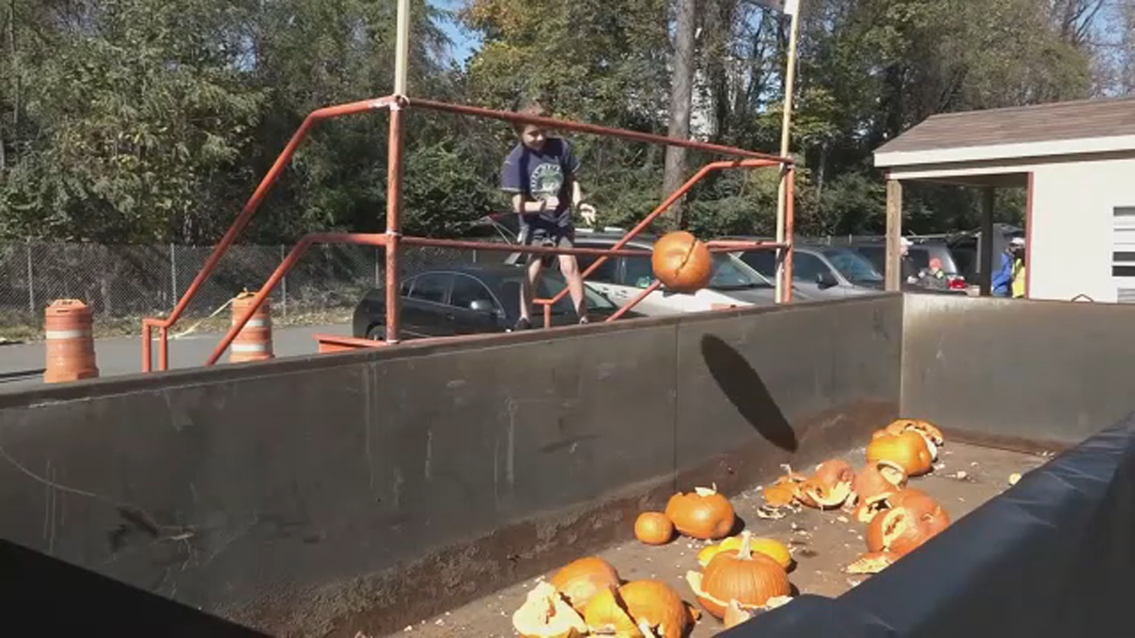 Manhattan's Hudson River Park hosts pumpkin smashing festival - ABC7 ...