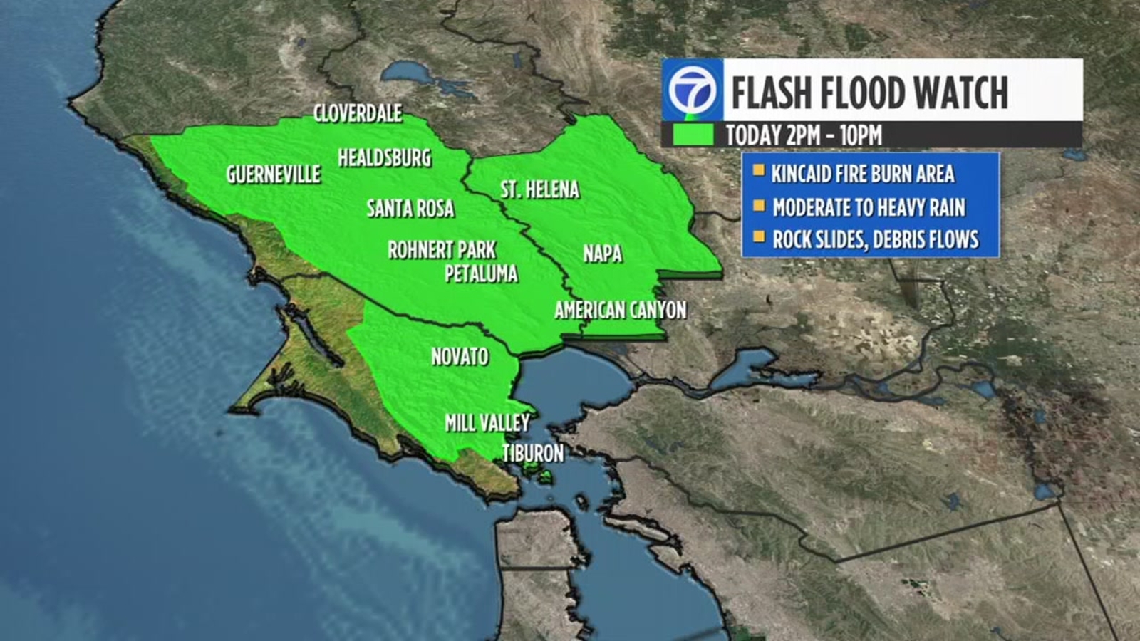 Flash Flood Watch for Kincade burn scar, Winter Weather Advisory for ...