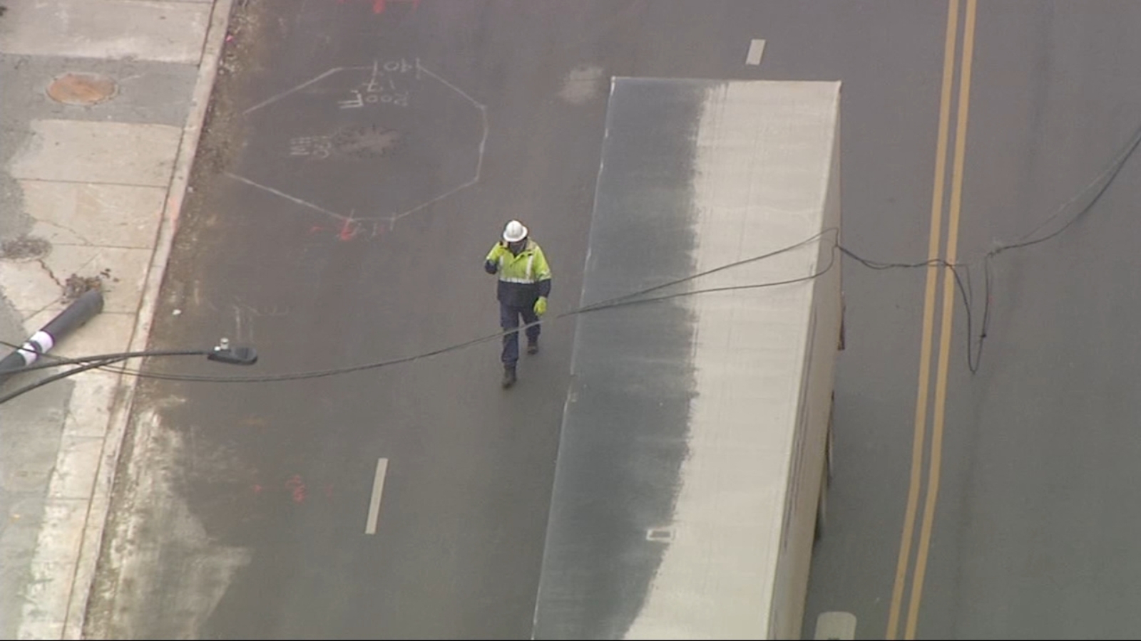 Power lines fall on semi-truck after pole fell on Near West Side - ABC7 ...