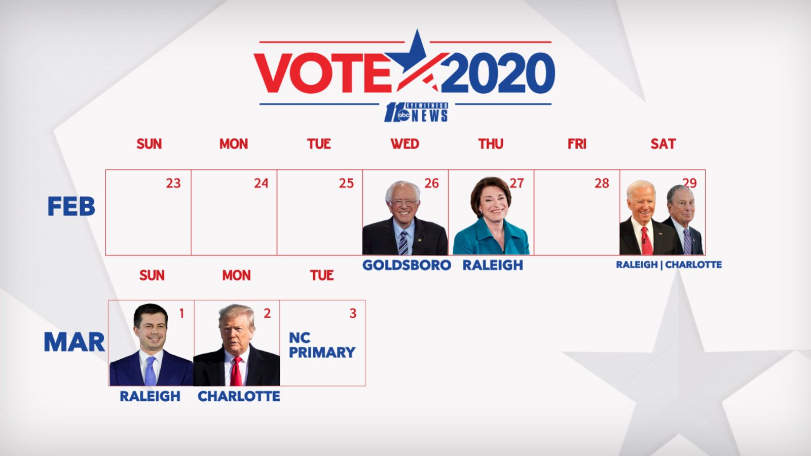 Presidential candidates Bernie Sanders, Amy Klobuchar, Mike Bloomberg ...