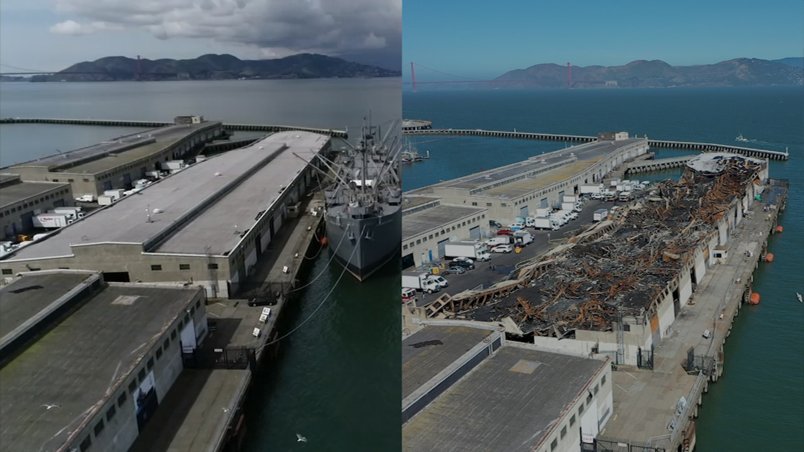 Fisherman's Wharf fire: ABC7's DRONEVIEW7 captures before and after ...