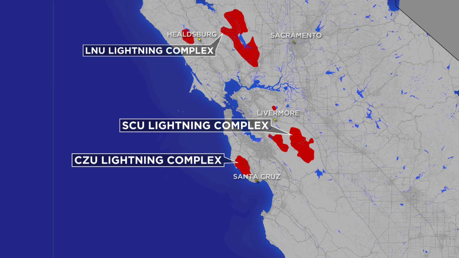 Czu Lnu Scu Lightning Complex Fire Map See Active Fires In Santa Clara County The Bay Area