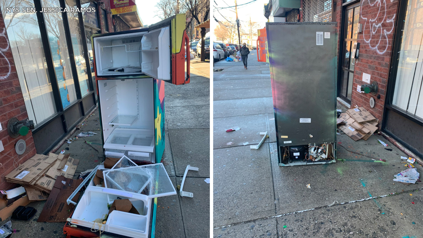 Vandals destroy community refrigerator outside Sen. Jessica Ramos ...